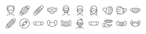 앱 웹 사이트 배너 인포 그래픽 및 기타 유형의 디자인을 위해 얇은 선으로 그려진 의료용 안면 마스크의 징후 모음 간호사에 대한 스톡 벡터 아트 및 기타 이미지 Istock