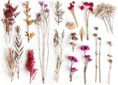 Dried Pressed Stems And Leaves Of Plants Herbarium Stock Illustration