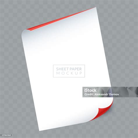 가장자리가 말린 빈 A4 용지 시트 뒷면이 빨간색이고 앞면이 흰색인 선물 포장지 편지 모형은 투명한 배경에 고립되어 있습니다