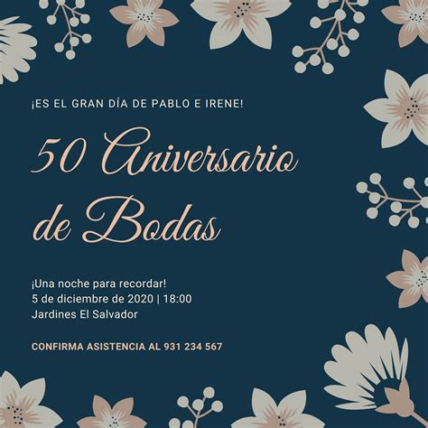Plantillas De Invitaciones A 50 Aniversario Editables Canva