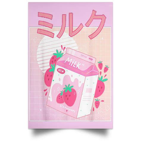 Pink Strawberry Milk Poster Retro 90s Japanese Kawaii Cute Room Decor