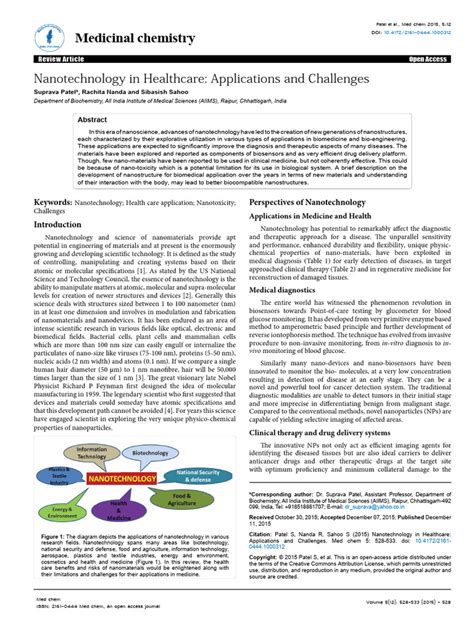 Nanotechnology In Healthcare Application Pdf Nanotechnology Tissue Engineering