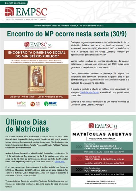 Boletim Informativo Escola Do Ministério Público Nº 38 De 27 De