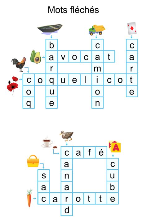 Mots fléchés à imprimer Apprendre à lire