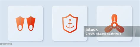 방패 고무 오리발 및 보트 프로펠러 터빈 내부에 앵커를 설정합니다 흰색 정사각형 버튼 벡터 건강관리와 의술에 대한 스톡 벡터 아트 및 기타 이미지 Istock