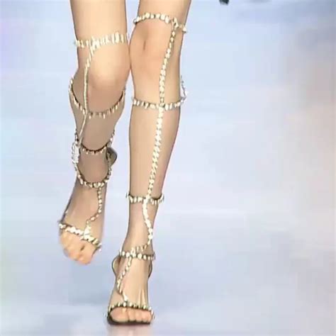 Moraima Snc Crystal Embellished Over The Knee Sandal Boots Summer Open