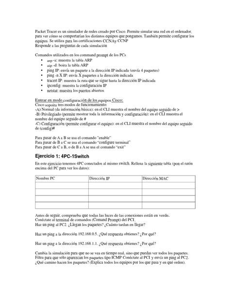 Ejercicio Arp En Packet Tracer Pdf Pdf Red De Arquitectura Protocolos De Internet