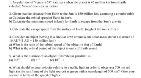solved 1 angular size of venus is 55 arc sec when the