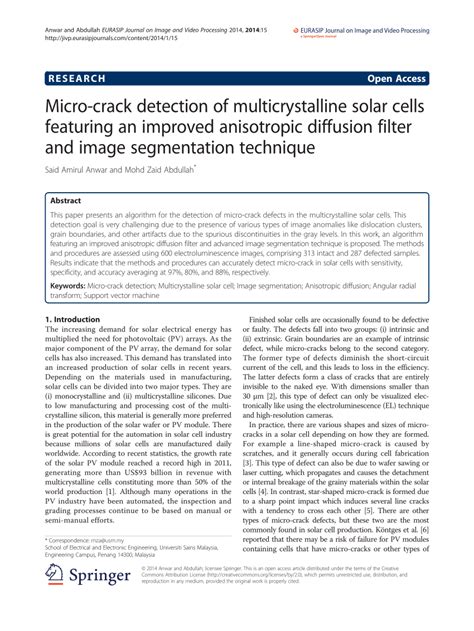 Pdf Micro Crack Detection Of Multicrystalline Solar Cells Featuring