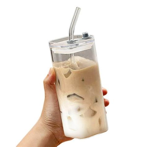 Wxlcisi 400ml Drinking Glasses With Bamboo Lids And Glass Straw For