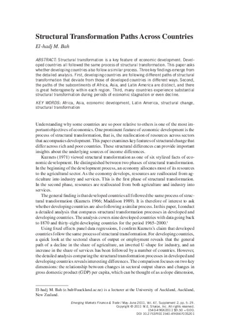 Pdf Structural Transformation Paths Across Countries