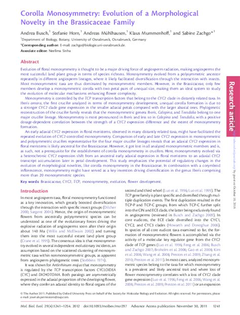 Pdf Corolla Monosymmetry Evolution Of A Morphological Novelty In The