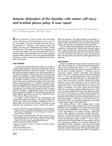 Anterior Dislocation Of The Shoulder With Rotator Cuff Injury And
