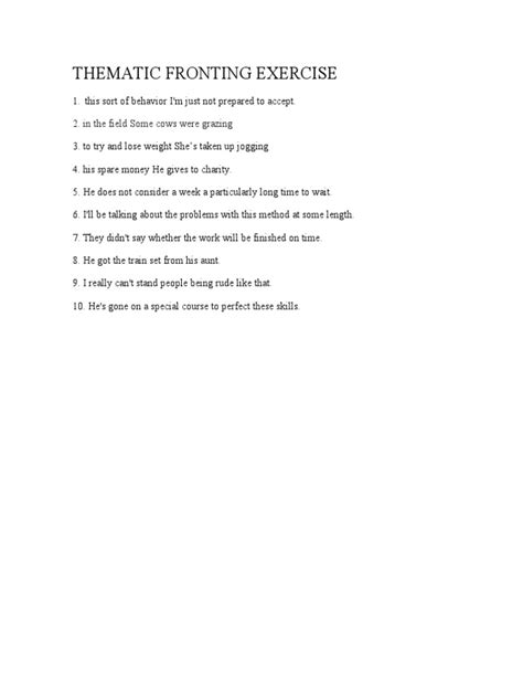 Thematic Fronting Exercise Pdf