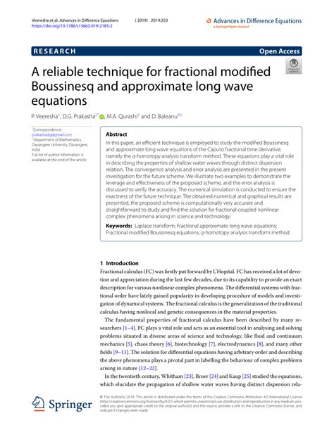 Pdf A Reliable Technique For Fractional Modified Boussinesq And Approximate Long Wave Equations
