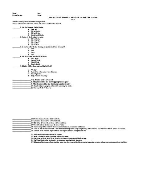 Global Divides Quiz Pdf Economies