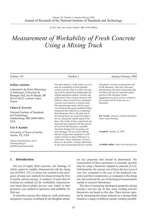 Measurement Of Workability Of Fresh Concrete Using A Mixing Truck