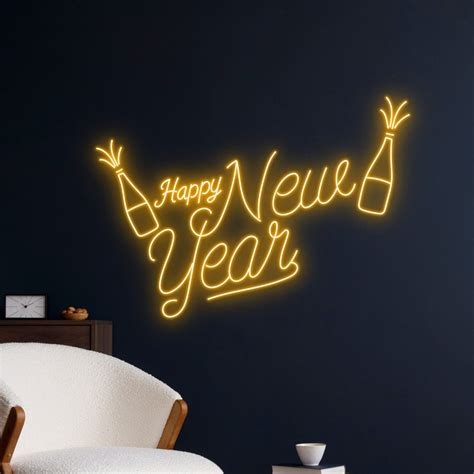 Happy New Year Neon Sign Happy New Year Led Sign Champagne Etsy