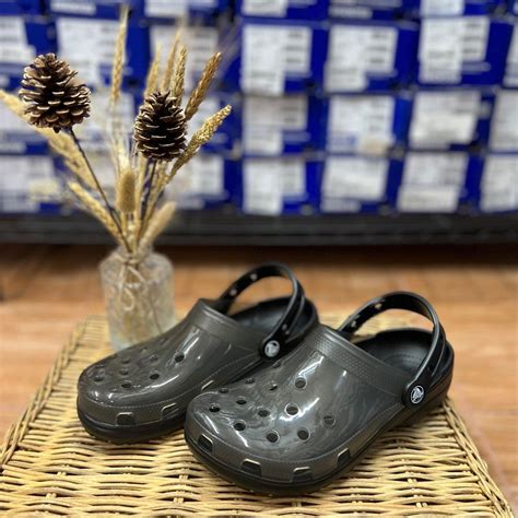 Crocs Classic Translucent Clogs Black Womens Fashion Footwear Flats