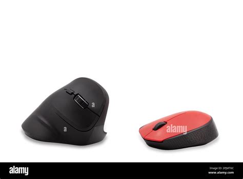 Vertical Black And Horizontal Red Computer Mouse On A White Background