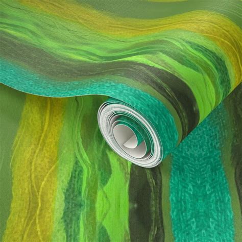 Give Me Green Wavy Verticle Stripes Wallpaper Spoonflower