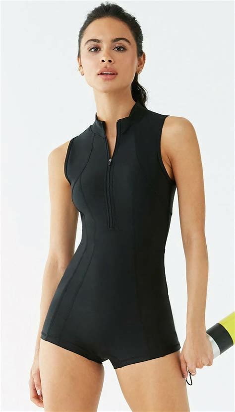Color Block Zip Front One Piece Swimsuit Black Swimsuit Outfit Artofit