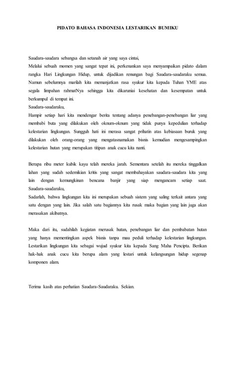 Pidato Bahasa Indonesia Lestarikan Bumiku Docx