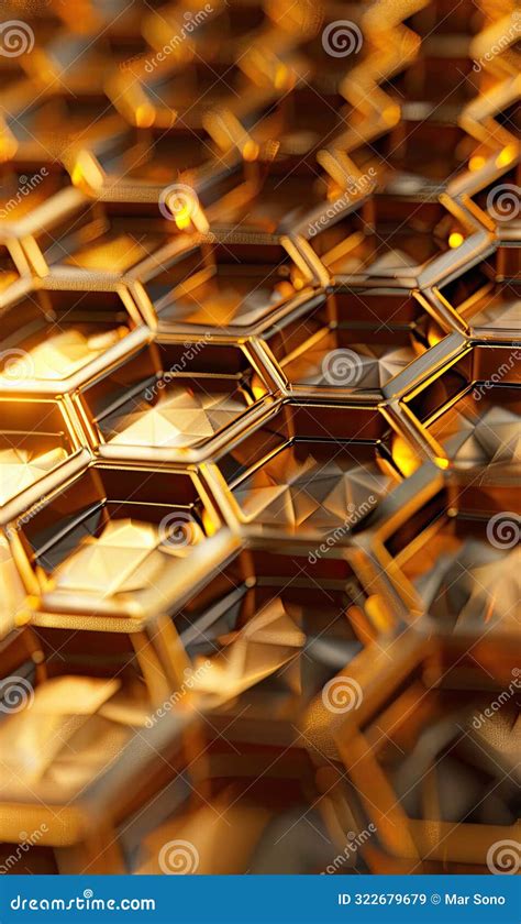 A Close Up Of A Textured Surface With Reflective Golden Geometric Shapes Generate Ai Stock