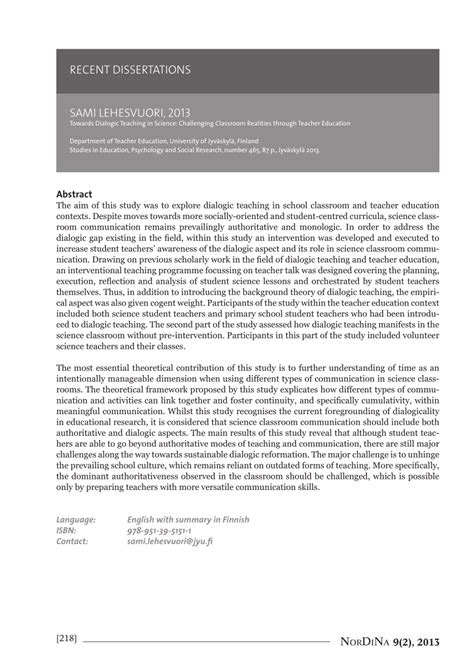 Pdf Towards Dialogic Teaching In Science Challenging Classroom Realities Through Teacher