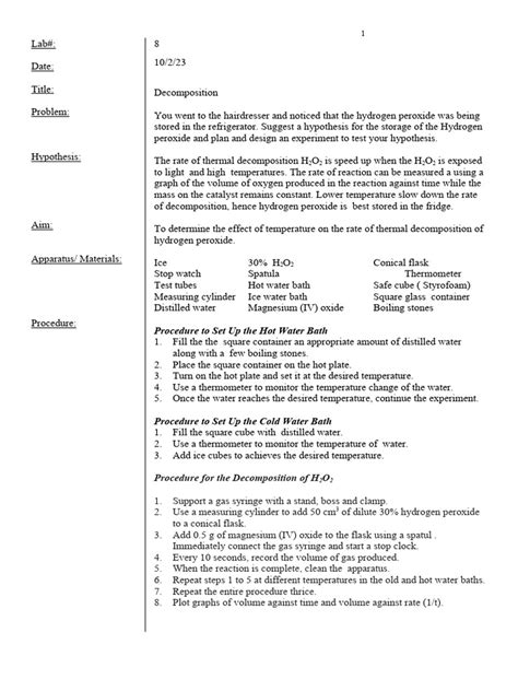 Lab8 Decomp Pd Pdf Hydrogen Peroxide Water