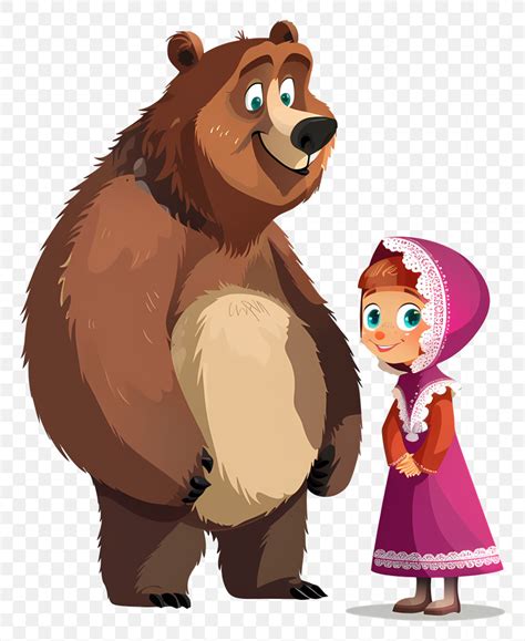 Masha And The Bear Cartoon Bear And Girl Duo Illustration Png