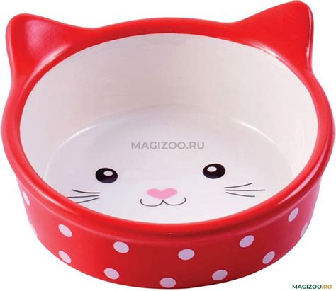 Миска керамическая Mr.Kranch для кошек Мордочка кошки красная в горошек ...