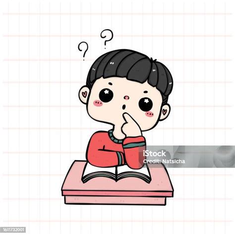 교실에서 생각과 진부함을 경험하는 귀여운 학생 소년 다채롭고 장난기 넘치는 낙서 만화 캐릭터 일러스트레이션 손 그리기 교육