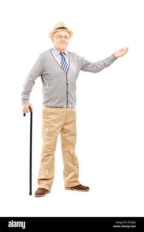 Old Man With Cane Elderly Senior On White Vector Imag