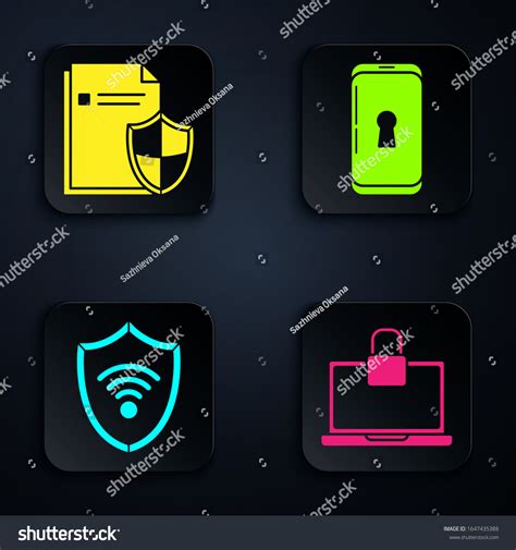 Set Laptop Lock Document Protection Concept Stock Vector Royalty Free 1647435388 Shutterstock