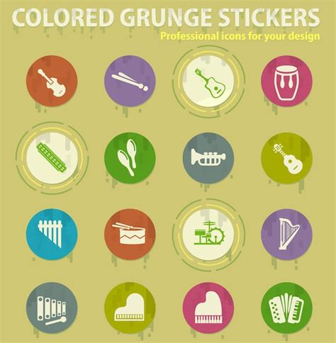 Premium Vector Musical Instruments Colored Grunge Icons