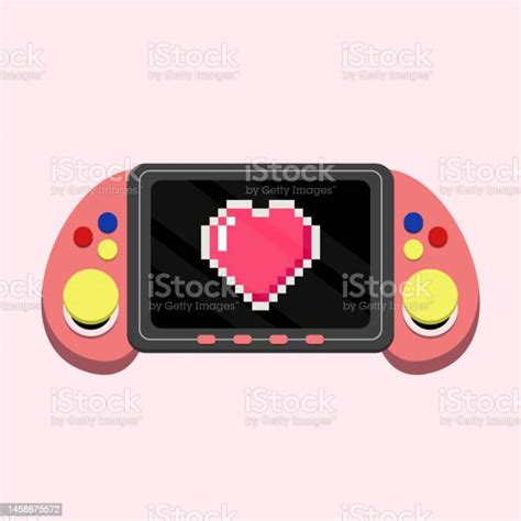 화면에 사랑 아이콘이 있는 비디오 게임 콘솔의 픽셀 아트 그림입니다 발렌타인 데이 그림 Brand Name Video Game에