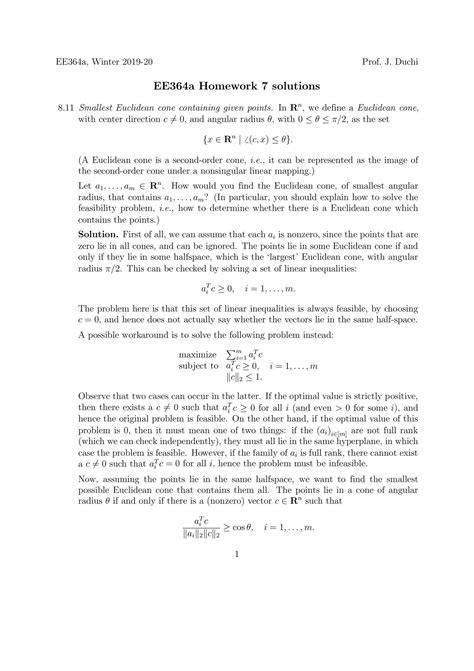 Solution Ee364a Homework 7 Solutions Convex Optimization I Cme 364a