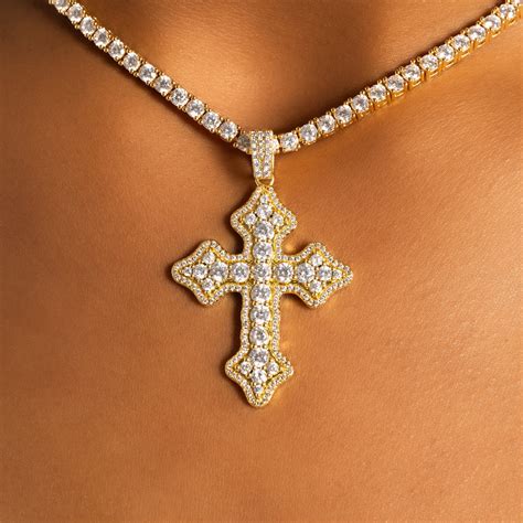 Clustered Cross Pendant Gold 6 Ice
