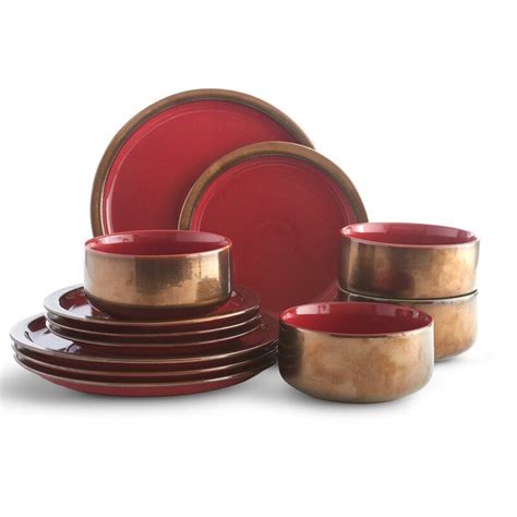 Modern Gemstones 12 Piece Dinnerware Set In Red And Gold Wayfair