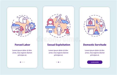 Human Trafficking Types Onboarding Mobile App Page Screen Stock Illustration Illustration Of