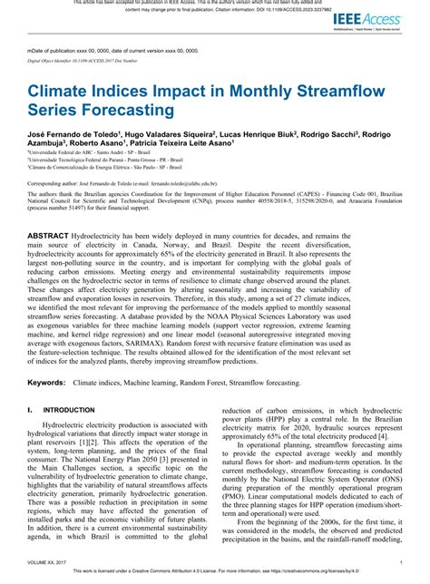 Pdf Climate Indices Impact In Monthly Streamflow Series Forecasting