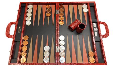 Backgammon Set Elegant L Genuine Leather In Red