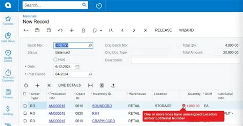 While Releasing Material In Production Order Getting Error One Or More Line Have Unassigned Lot