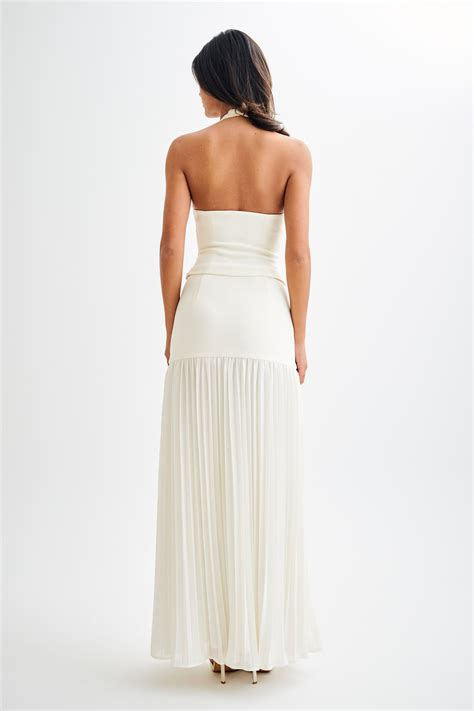 Jillian Pleated Maxi Skirt Ivory Meshki Us