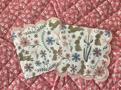Decoupage Paper Napkins Pink Paper Napkins Brown Bunnies Ephemera