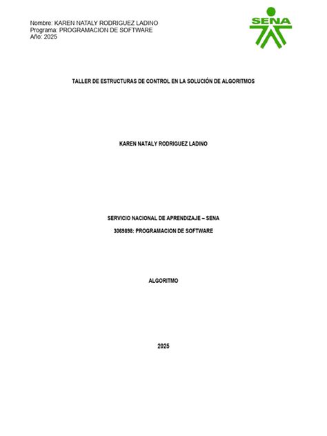 Taller De Estructuras De Control En La Solución De Algoritmos Pdf