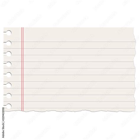 Realistic Ruled Notebook Ripped Empty Sheet Torn Notebook School Paper Sheet With Red And Grey
