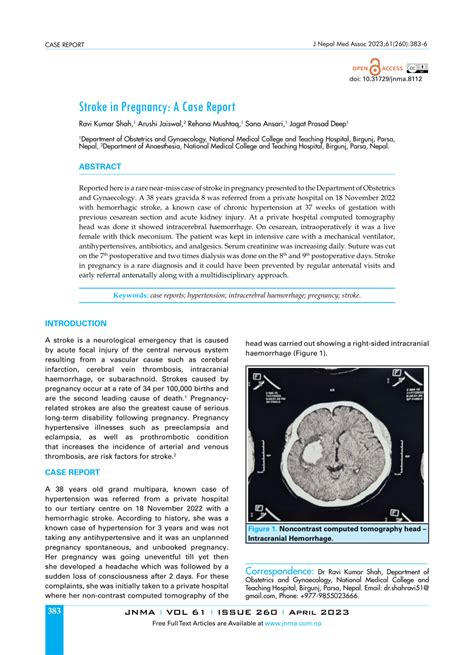 Pdf Stroke In Pregnancy A Case Report