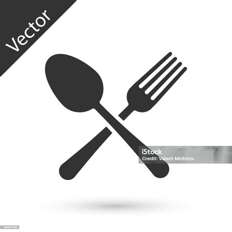 회색 교차 포크와 흰색 배경에 격리 숟가락 아이콘 조리 기구 칼 붙이 기호입니다 벡터 일러스트레이션 그릇에 대한 스톡 벡터 아트